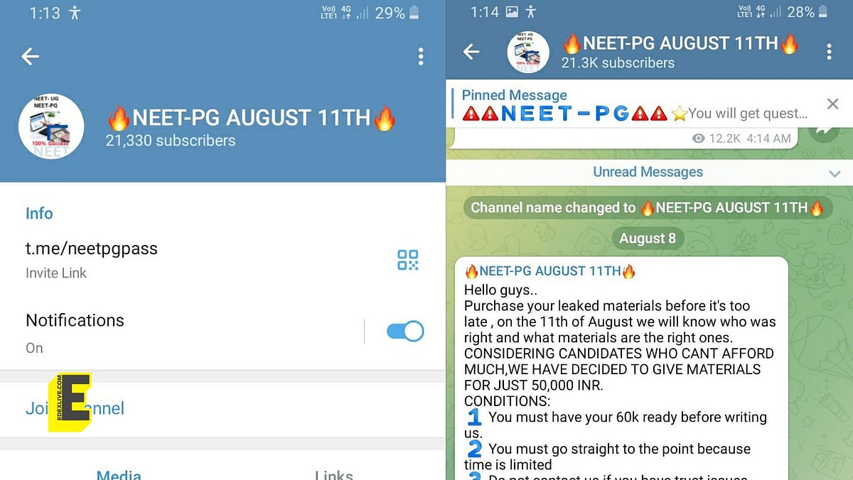 First operating as NEET-PG Leaked Material now the Telegram channel is called NEET PG August 11 ...